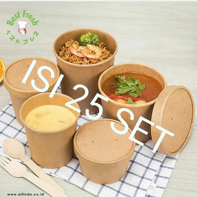 Jual BROWN PAPER CUP SOUP 12 OZ - MANGKOK KERTAS KRAFT + TUTUP ISI 25 SET | Shopee Indonesia