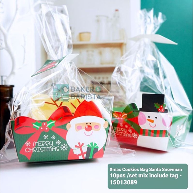 Jual xmas cookies bag santa snowman 10pc/set mix kantong cookies natal ...