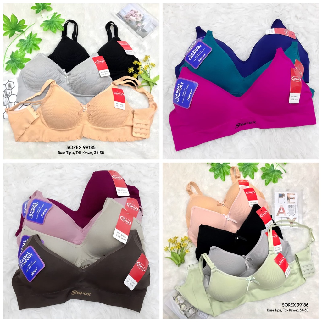 Jual Bra Sorex Busa Tipis Tanpa Kawat Kait 2, 3 BH Rajut & Katun Polos Cup Penuh Full Cup ...
