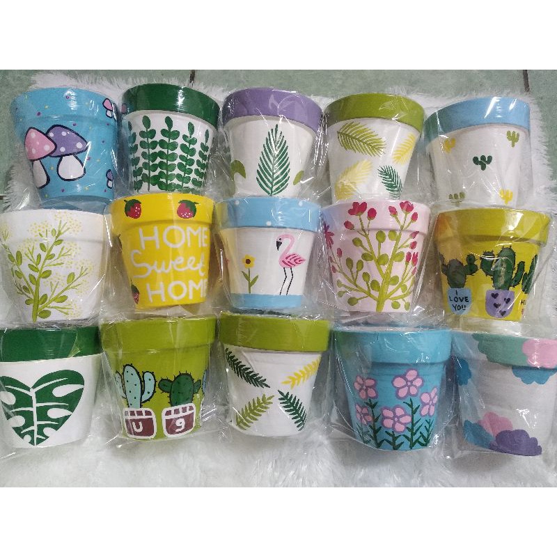 Jual pot kaktus uk 8CMx8CM, pot tanah liat, pot lukis, pot custom ...