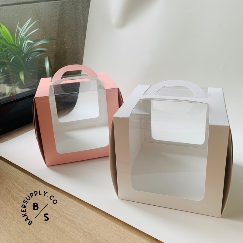 Jual (MIN 5 pcs) kotak cake handle mika 18x18x17cm/ cake box/ kotak kue ...