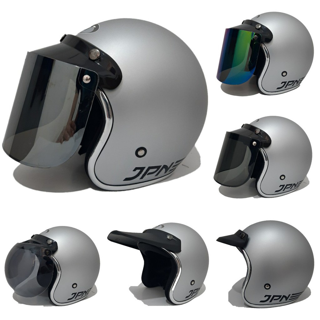 Jual Helm JPN Retro Silver Dof List Croom | Shopee Indonesia