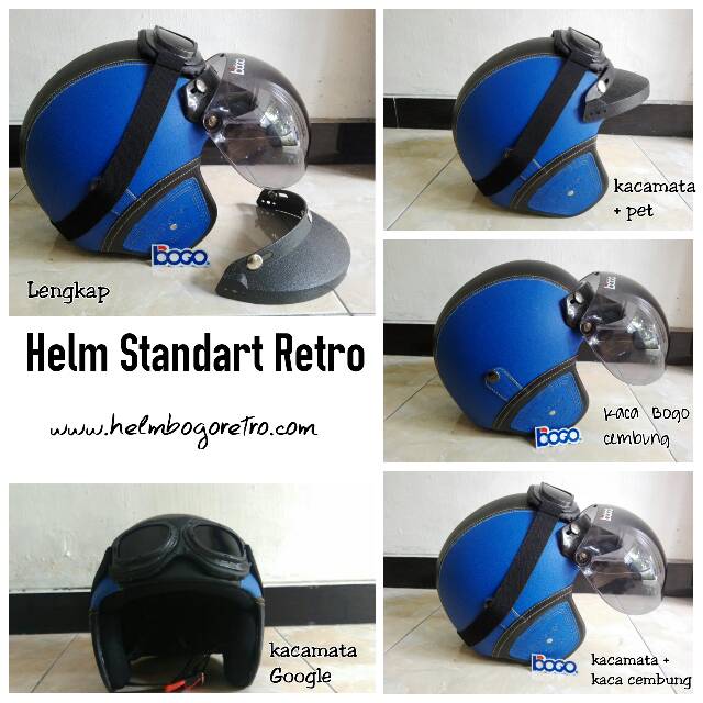 Jual Helm Bogo Kulit Biru hitam, Helm Biru, Helm Bogo kaca cembung ...