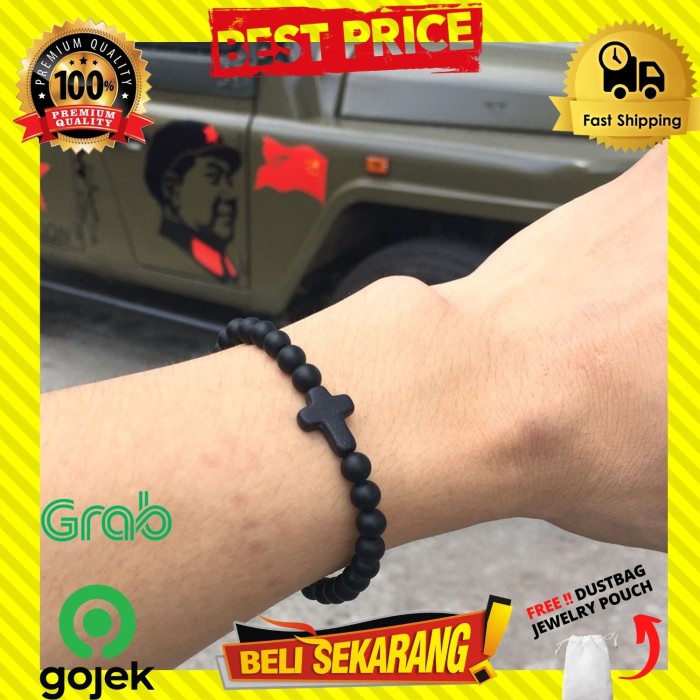 Jual GELANG PRIA BATU SALIB LAVA STONE HITAM NATURAL SIMPLE PREMIUM ...