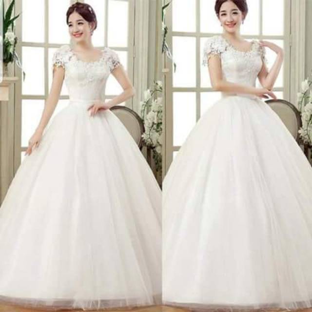 Jual GAUN PERNIKAHAN BROCADE BAHU SIMPLE / WEDDING GAUN PUTIH BALLGOWN ...