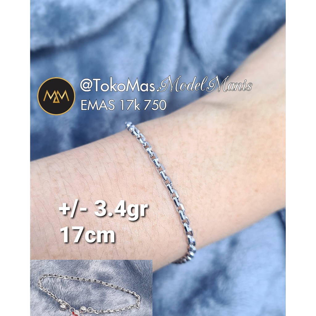 Jual Gelang rantai kotak emas putih dan rosegold 750 kadar 17K | Shopee ...