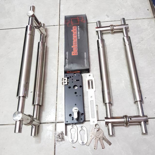 Jual Handle pintu baut tembus stainless 43cm 2set + body pelor | Shopee ...