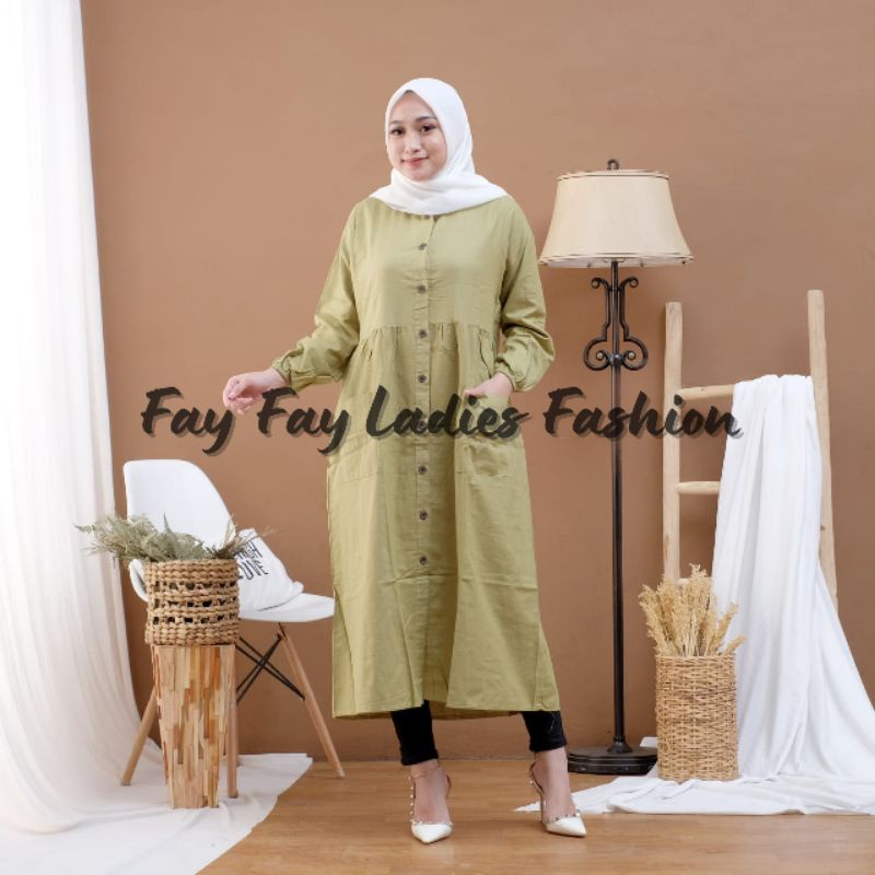 Jual Midi Dress Polos Katun Linen Rami Premium Pocku Midi Dress Katun Linen | Shopee Indonesia