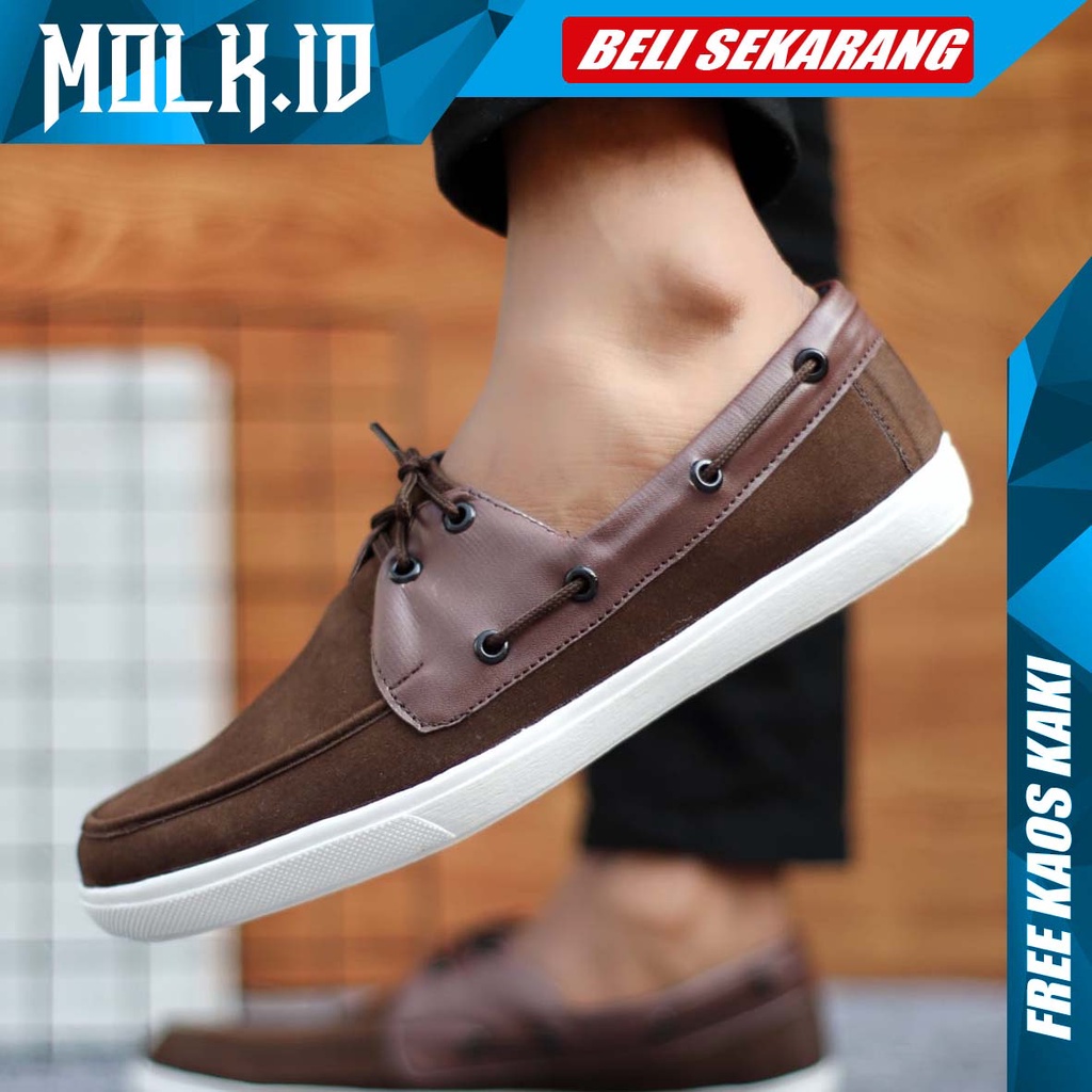 Jual MOLK Sepatu Kasual Slip On Pria Tali Hitam Coklat Kulit Sintetik ...