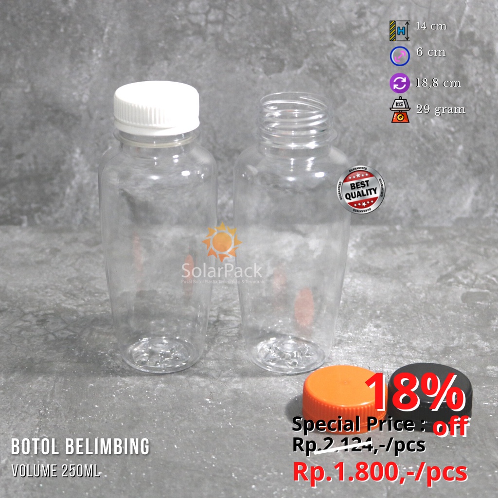 Jual Botol plastik kale belimbing 250ml shaker jus kopi tutup segel ...