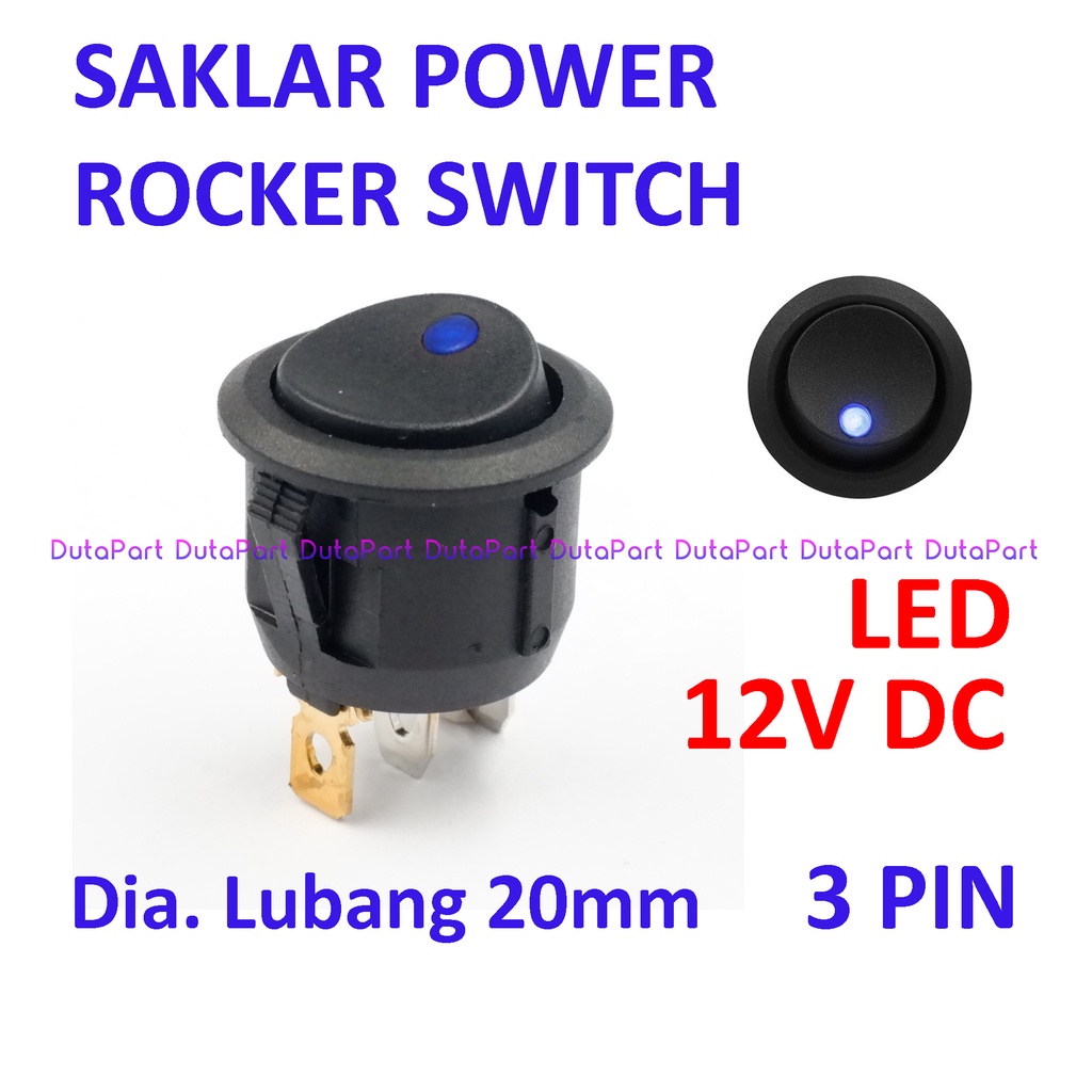 Jual Saklar Power Bulat Rocker Switch LAMPU LED BIRU 12V ON OFF 3 PIN ...