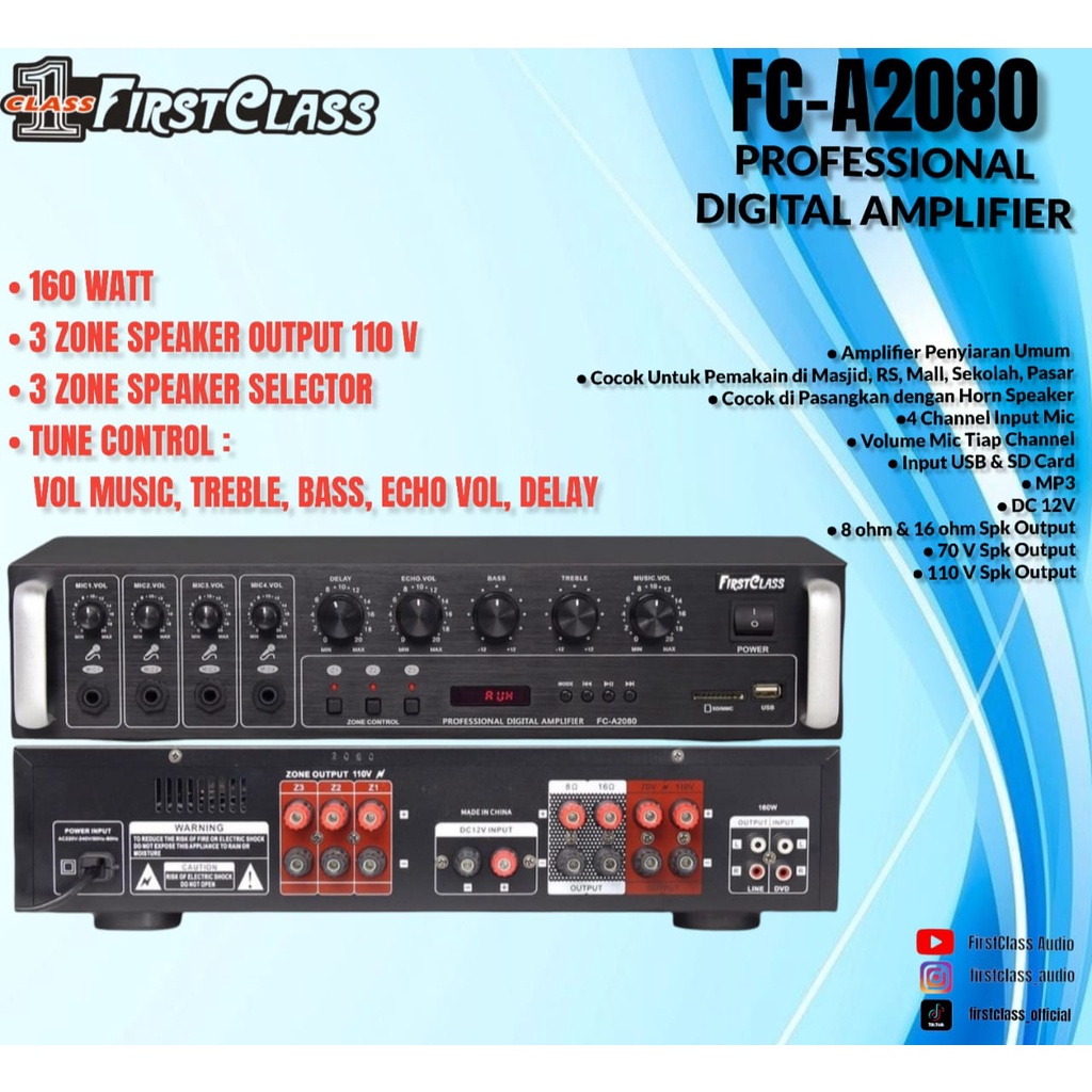 Jual POWER AMPLIFIER PROFESIONAL DIGITAL FIRSTCLASS FC-A2080 / FC A2080 ...