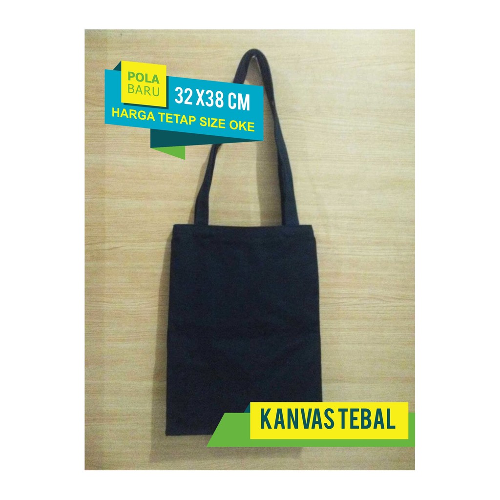 Jual tas kanvas tote bag hitam polos , readystok, tebal dan murah | Shopee Indonesia