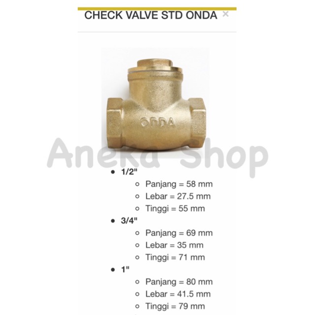 Jual Check Valve 1/2 inch Kuningan Onda | Shopee Indonesia