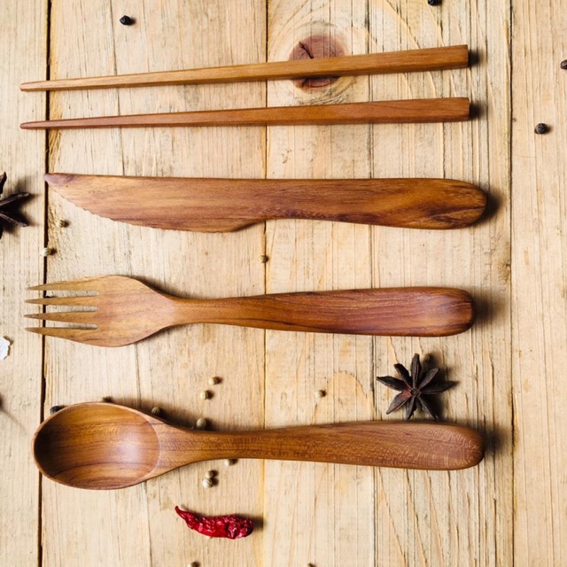 Jual Teak wood Cutlery set size 20cm | Shopee Indonesia
