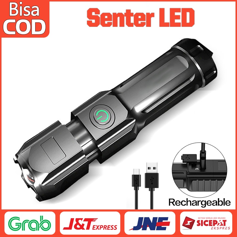 Jual SENTER LED ZOOM DAYA TINGGI USB CHARGE 36W COB FLASSLIGHT / SENTER ...