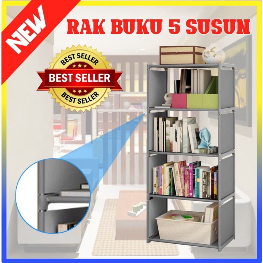 Jual SHENAR RAK BUKU SERBAGUNA/RAK TAS/RAK BUKU/LEMARI BUKU 1x5 GREY ...