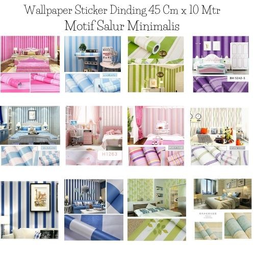 Jual Wallsticker Dinding / Wallpaper Sticker Dinding 45 cm x 10 mtr Motif Salur Minimalis ...