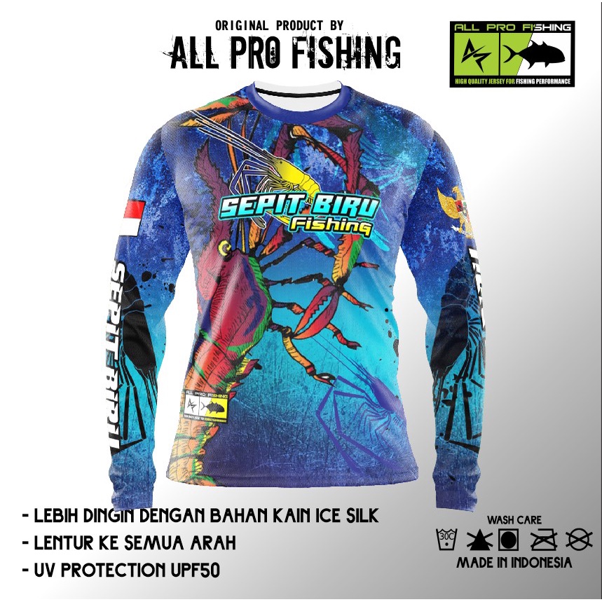 Jual Jersey mancing udang galah warna biru bisa custom nama dan logo by ...