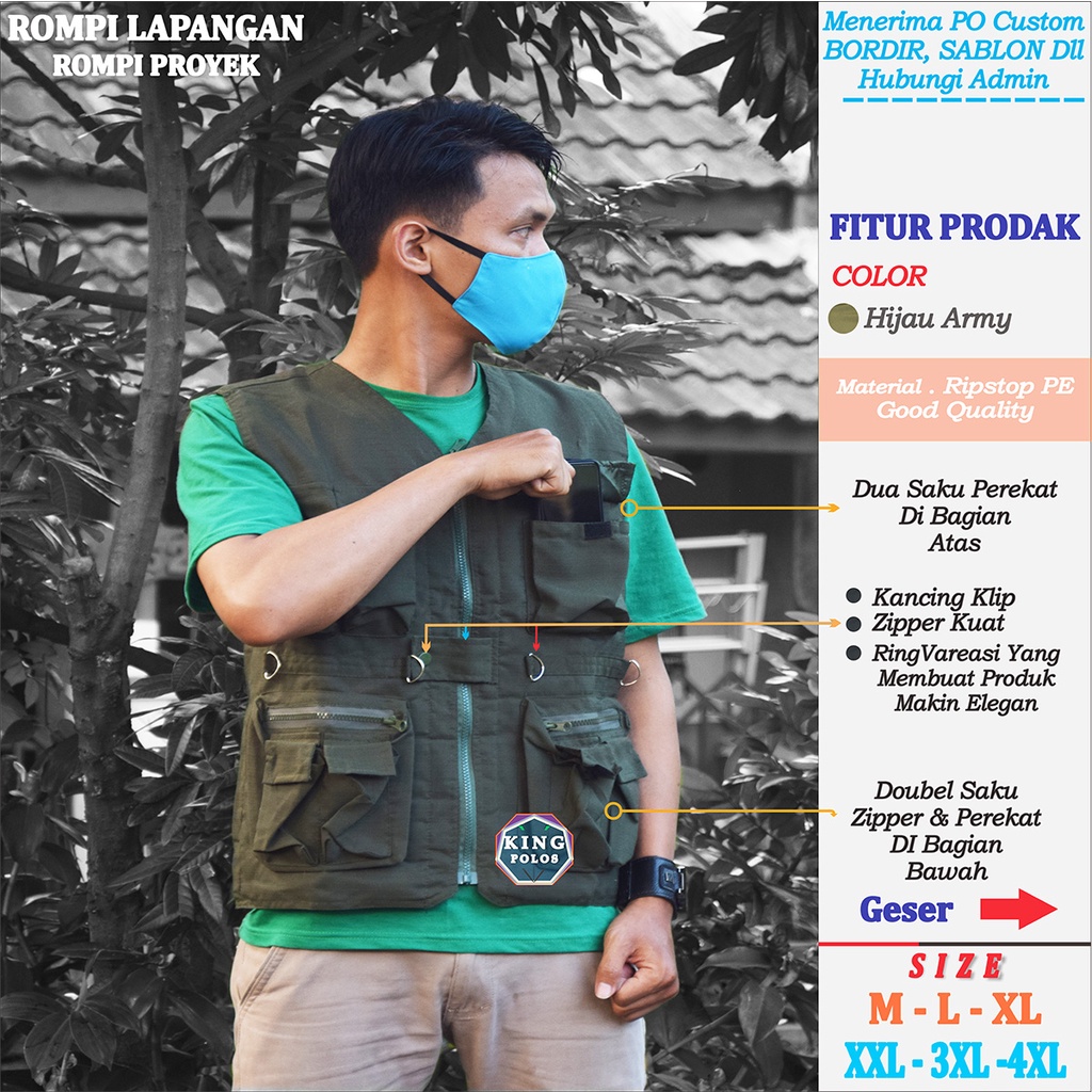 Jual (COD) ROMPI PROYEK WARNA HIJAU ARMY | VEST ROMPI MURAH | ROMPI ...