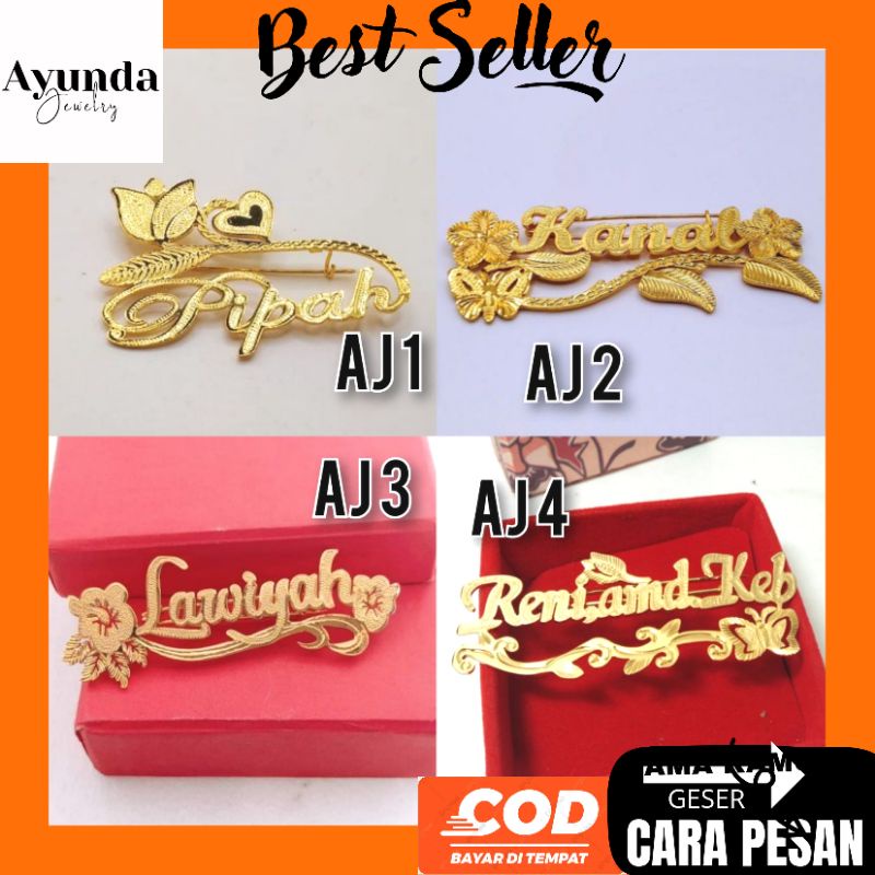 Jual Bros Nama Custom Bros Kekinian Bros hijab Brooch lapis emas ...