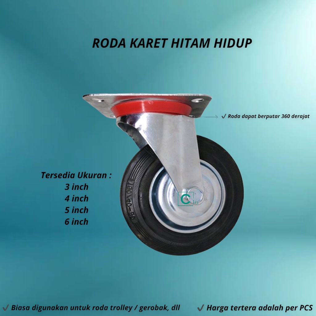 Jual Roda Gerobak Troli Karet Hitam Hidup Mati Rem Banyak Ukuran/ Roda ...