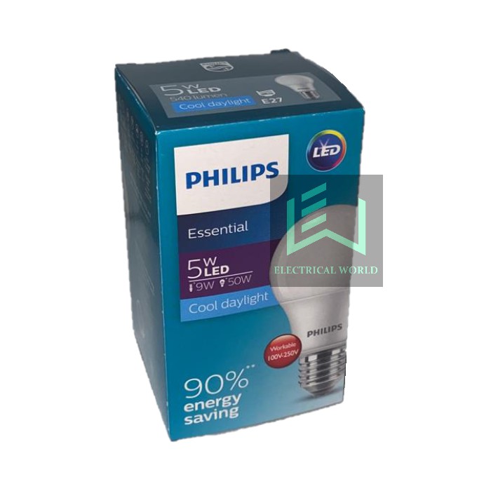 Jual Philips LED Essential 5 Watt Putih Lampu Ess Bulb Hemat Energi 5Watt W Cool Daylight ...