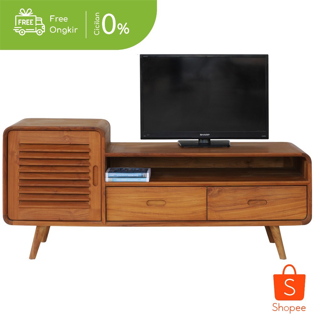 Jual Meja Rak Tv Kabinet Kayu Jati Solid Furnil Shopee Indonesia 