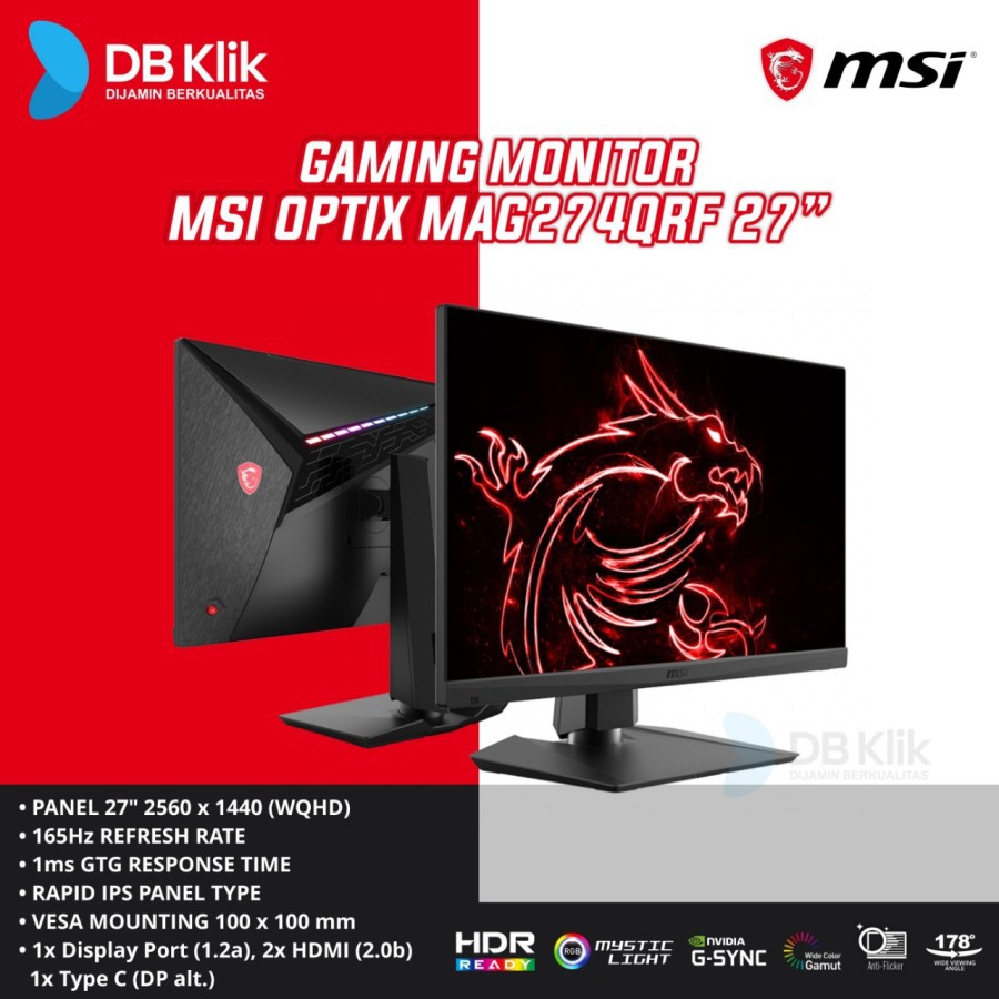 Jual LED Monitor Gaming MSI Optix MAG274QRF 27" (165Hz WQHD HDMI DP ...