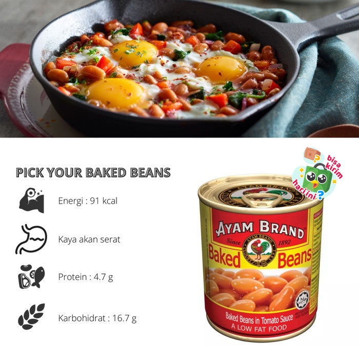 Jual Gg01Hh Kacang Merah Kaleng Baked Beans Ayam Brand Saus Tomat 230G ...