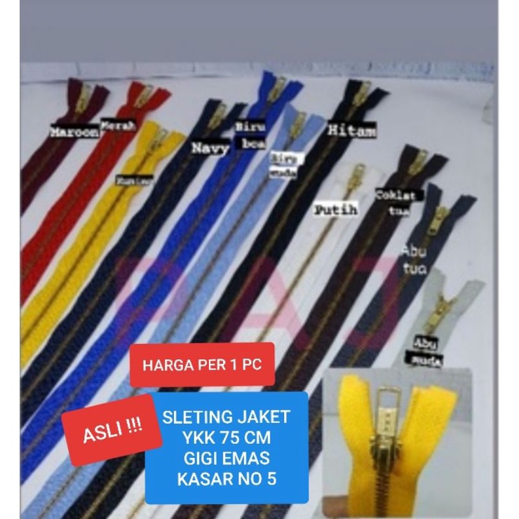 Jual resleting jaket ykk gigi emas kasar no 5 ukuran 75 cm | Shopee Indonesia