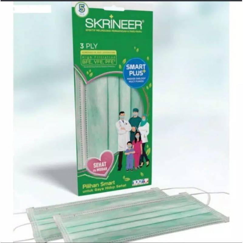 Jual Skrineer Smart plus isi 5 masker EARLOOP non hijab medis 3 ply ...