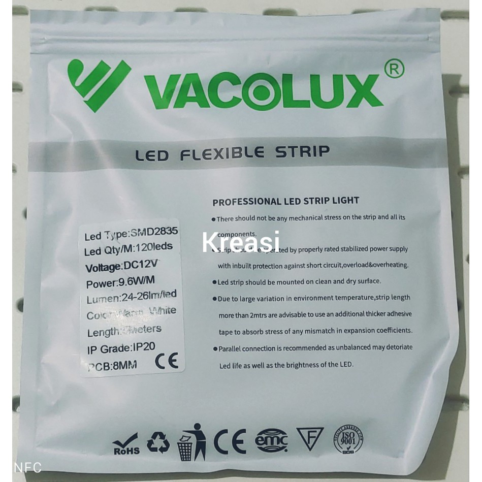Jual VACOLUX LAMPU LED STRIPS DC12V 2835 3000K 5M IP20 - WARM WHITE ...