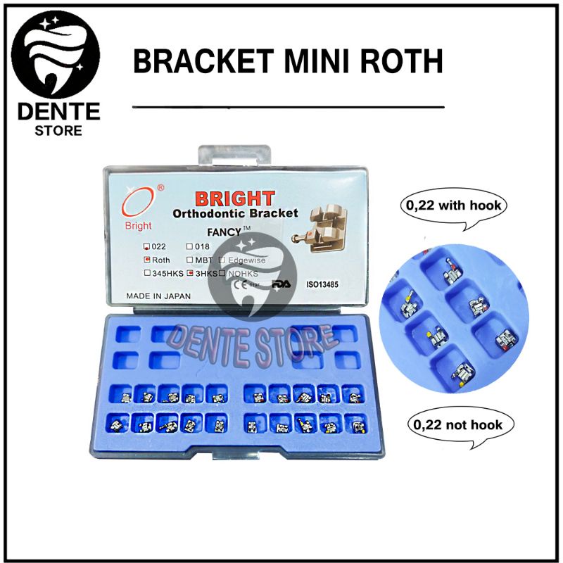 Jual BRACKET MINI ROTH 0,22 WITH HOOK & NO HOOK BEHEL DENTAL ( BRIGHT ...