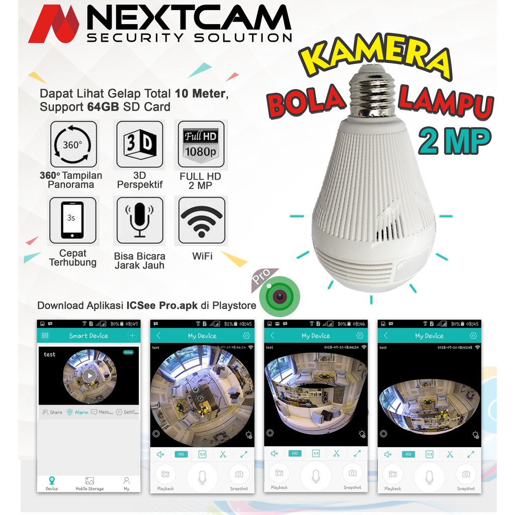 Jual Wifi Panorama Camera Cctv Bolam(smart panoramic bulb 360 cctv ...