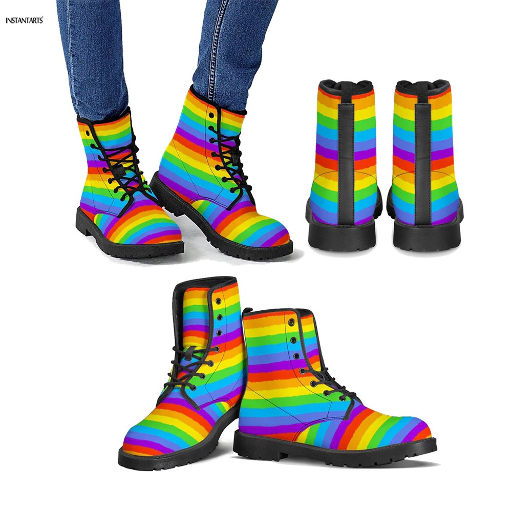 Jual sepatu boots INSTANTARTS Rainbow Flag Design PU Leather Winter ...