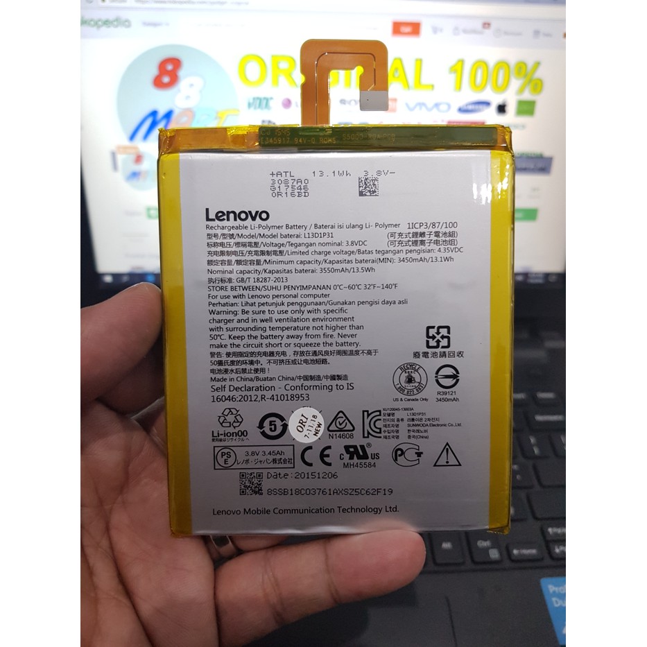 Jual Battery Batrai Batre Baterai Lenovo L13D1P31 Tab 2 A7-30 Original ...