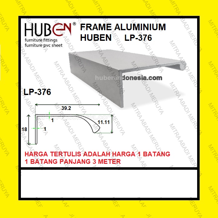 Jual Profil Frame Handle Alumunium Aluminium HUBEN LP 376 LP376 LP-376 ...