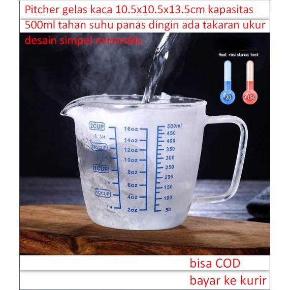Jual Pitcher gelas kaca 10.5x10.5x13.5cm kapasitas 500ml tahan suhu ...