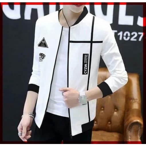 Jual F672 Jaket Bomber Pria UpToDate Putih CL Atasan Outer Sweater ...