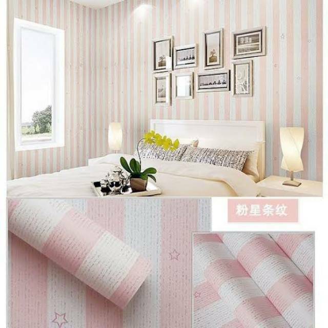 Jual Salur Pink Bintang Wallpaper Sticker Dinding Motif Garis Pink