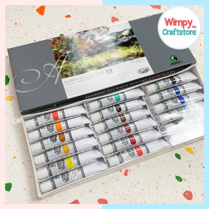 Jual Cat Acrylic Maries Cat Akrilik Set 18 Warna 12ml Maries Acrylic ...