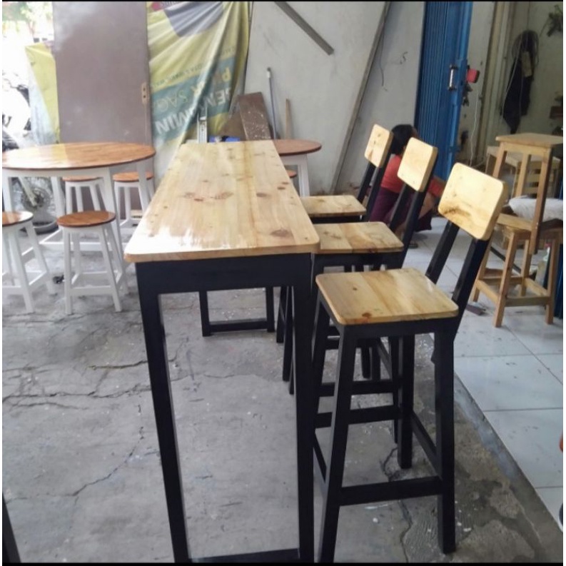 Jual Meja bar meja cafe resto satu set+ 3 Bangku | Shopee Indonesia