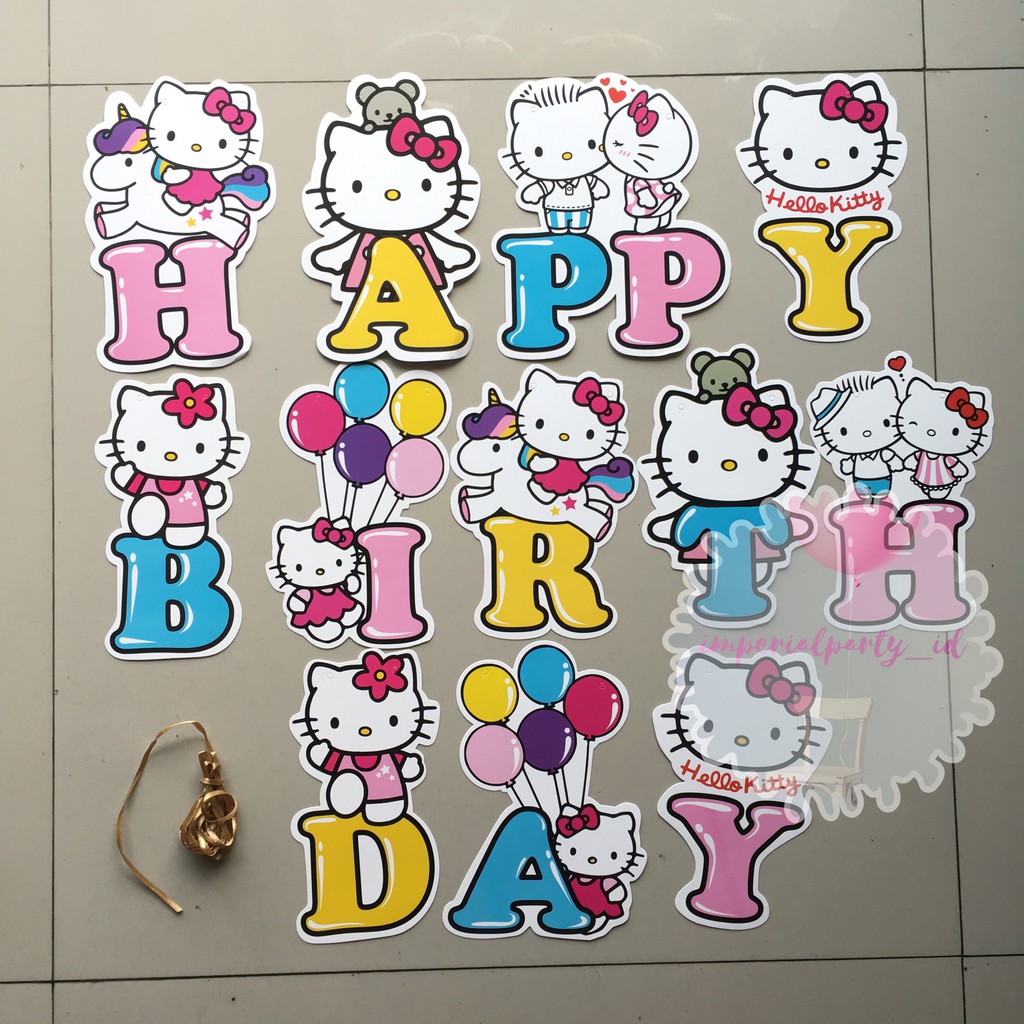 Jual Banner Bunting Flag Happy Birthday HBD Hello Kitty Besar | Shopee Indonesia