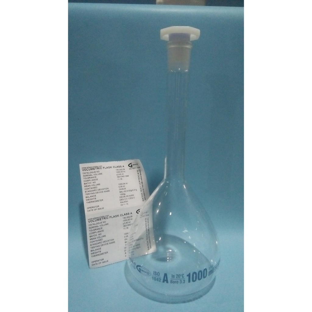Jual Labu Ukur / Volumetric Flask 1000 ml, certificate, Glassco 130.202.09 | Shopee Indonesia