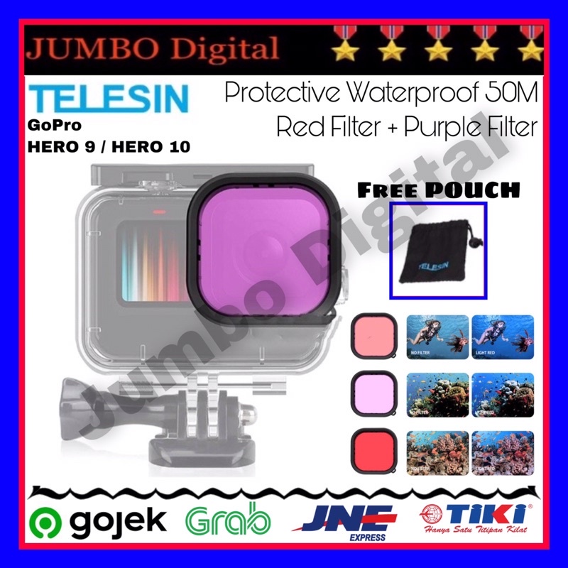 Jual Protective Waterproof 50M Lens Filter Red Purple TELESIN Gopro ...