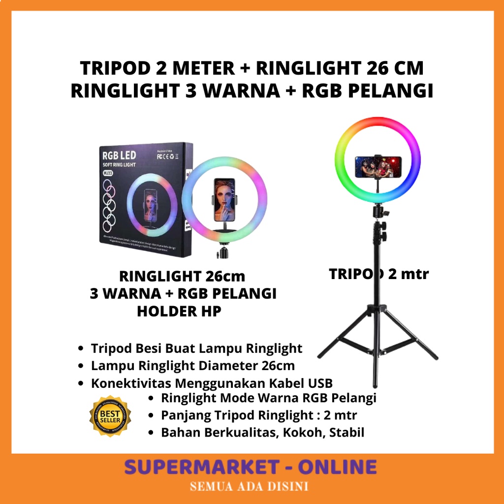 Jual BEST SELLER Tripot Tripod HP Handphone Bahan Besi 2mtr Lampu Ring ...