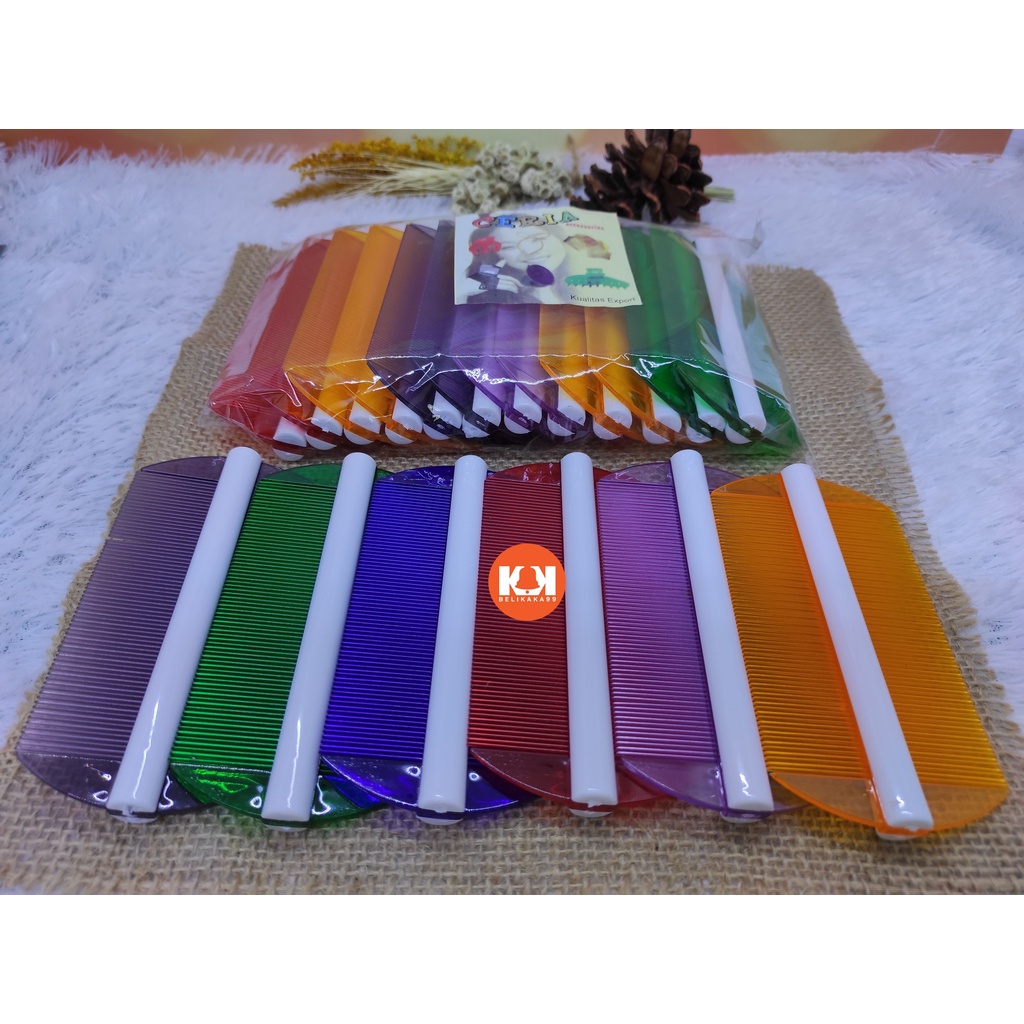 Jual (12 PCS) SISIR SERIT KUTU RAMBUT TULANG PLASTIK WARNA WARNI ...