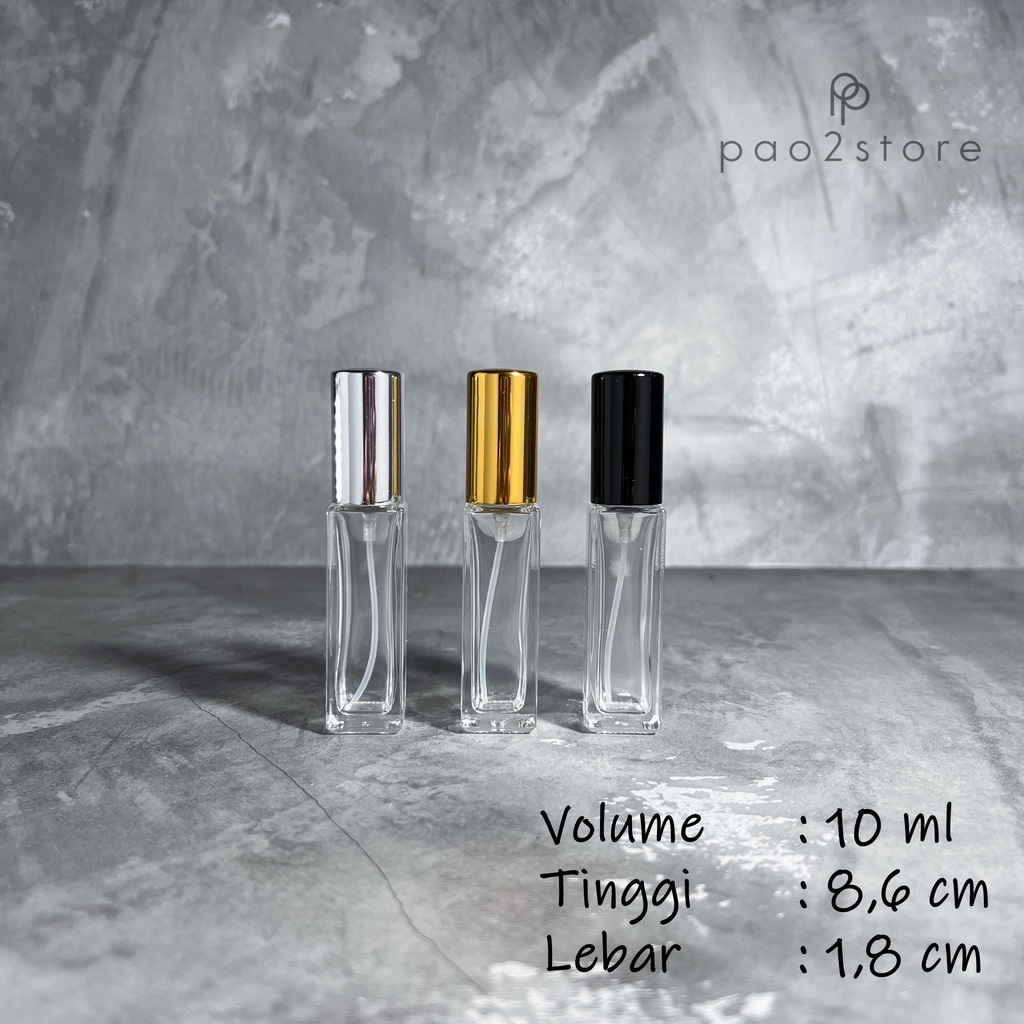 Jual Botol Spray 10ml Kaca TEBAL Model KOTAK Tutup Aluminium - Travel Size Parfum Refillable ...