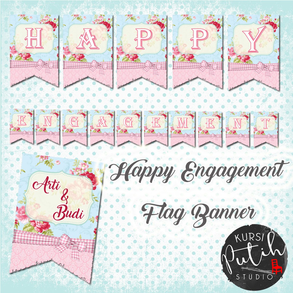 Jual Bunting Flag / Bendera / Banner Huruf Tulisan Happy Engagement ...